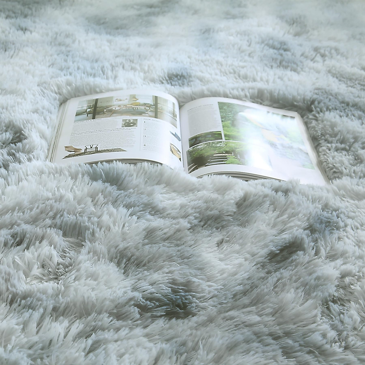 KCHOWUA 4x6 Grey Fluffy Shag Rug for Bedroom,Machine Washable Soft Shaggy Fuzzy Plush Area Rugs for Living Room,Modern Non Slid Kids Rugs for Boys Bed Room Nursery Dorm Carpets,Tie-Dye Light Gray