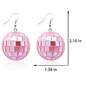 MAQVQLU Disco Ball Earrings for Women Colorful Disco Earrings 60s or 70s Disco Mirror Ball Earrings Halloween Party Earrings Halloween Jewelry