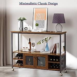 Tatub 54.3'' Wine Bar Cabinet for Liquor, Coffee Bar Cabinet Buffet Sideboard with Storage Compartment for Kitchen, Dining Room, Farmhouse(Hazelnut Brown)