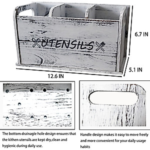 ST-BEST-P Utensil Holder Rustic Wood White Large Farmhouse Spatula Organizer for Kitchen counter Farmhouse,Countertop,Cooking Tools Storage (White)