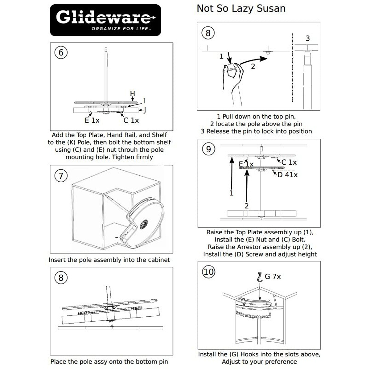 Wood Kidney Shape Swiveling Lazy Susan Hooks Pots and Pans Organizer with 7 Metal for Corner Base Cabinet (28" Diameter)