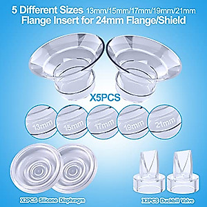 Juome Flange Inserts 13/15/17/19/21mm Compatible with Momcozy Wearable Breast Pump S12 Pro/S9 Pro/S12/S9, for TSRETE/Spectra/Medela 24mm Shields/Flanges, Include Silicone Diaphragm&Duckbill Valve