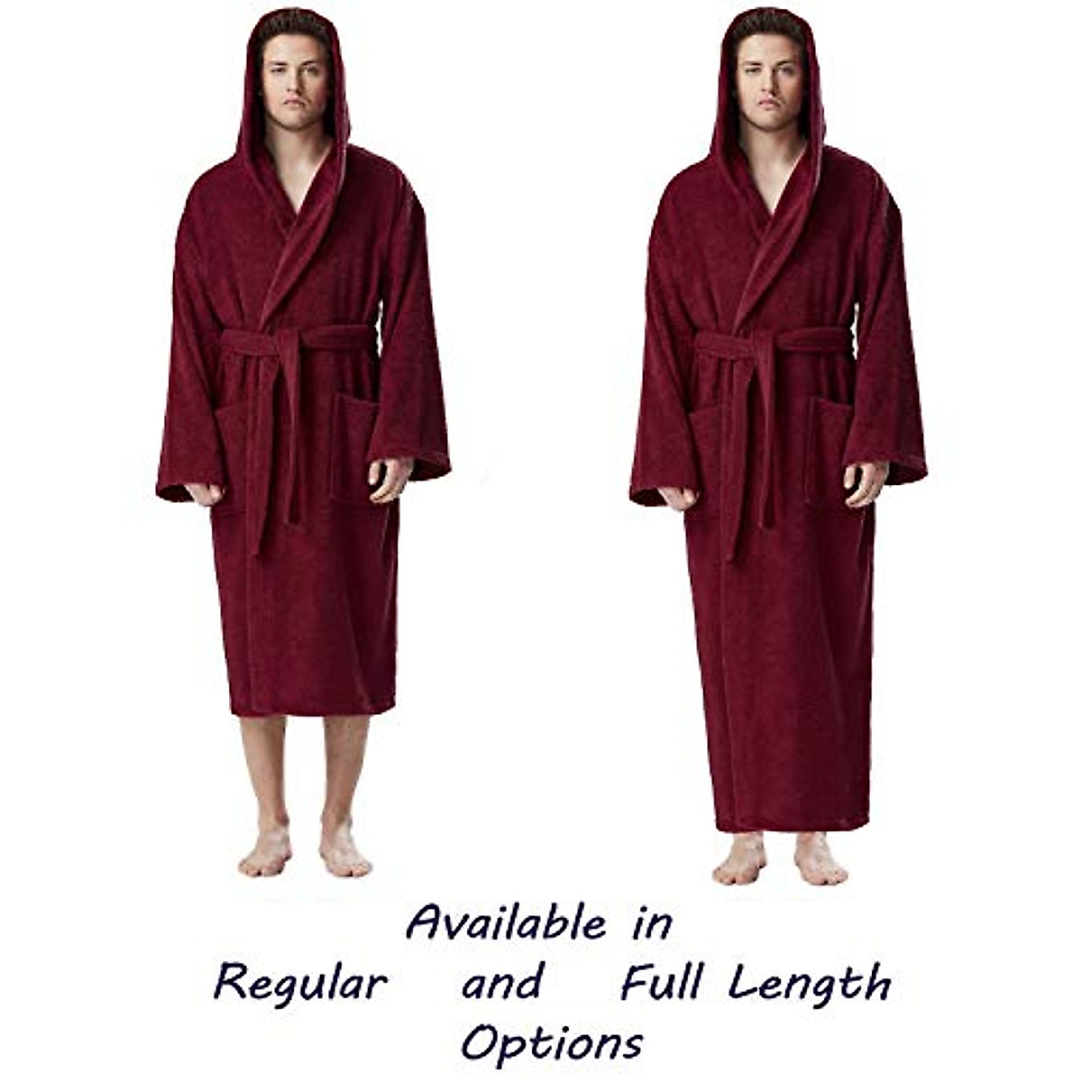 Arus Men's Long Hooded Classic Bathrobe Turkish Cotton Robe with Full Length Options, Extra Tall, Burgundy XX-Large