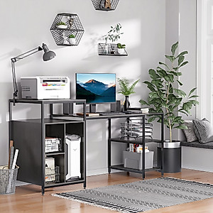 HOMCOM 68 Inch Office Table Computer Desk Workstation Bookshelf with CPU Stand, Spacious Storage Shelves & Chic Modern Woodgrain Design, Grey