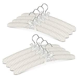 Padded Hangers for Women Clothing Men Sweaters, GLCON 17 Inches Satin Coat Hangers No Bump Fabric Foam Wood Cover, Anti-Slip Thick Clothes Hanger for Adult Wedding Dress Pants (Stripe, 8 Pack)