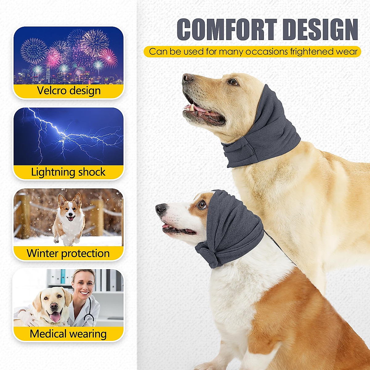 JOHNBOLIN Dog Thunder Ear Muffs, Dog Calming Hoodie No Flap Ear Wraps for Dogs Hematoma Healing, Dog No Flap Noise Protection Ear Wrap Relieve Anxiety,Dog Ear Cover The Grooming (Grey, Large)