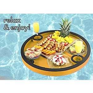 Polar Whale Floating Breakfast Table Serving Buffet Orange and Black Round Tray Drink Holders for Swimming Pool Beach Party Float Lounge Refreshment Durable Foam UV Resistant with Cup Holders 24 Inch