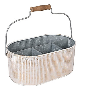 Galvanized Metal Caddy with 4 Compartments, Kitchen Utensil Holder, Metal Caddy, Picnic Caddy, Rustic Farmhouse Galvanized, Multipurpose Storage Bin, Metal Garden Planters- Hammered - Antique Grey
