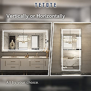 TETOTE LED Bathroom Mirror LED Mirror 60 x 28 Bathroom Mirror with Lights Bedroom LED Vanity Mirror Makeup Mirror Dimmable Anti-Fog Wall Mounted Birthday Gift Room Decor
