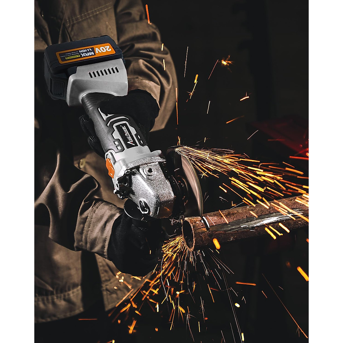 AVID POWER Cordless Angle Grinder with 4-pole Motor, 20V Cordless Grinders Tools w/3.0A Battery & Fast Charger, 4-1/2 Inch Grinding Wheels, Cutting Wheels, Flap Discs and Auxiliary Handle - Grey