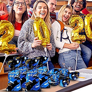 100 Pieces Graduation Cellophane Treat Bags, Congrats Graduates Candy Present Bags Plastic Clear Goodie Wrapping Bags with 100 Silver Twist Ties for Graduation Day (Blue)