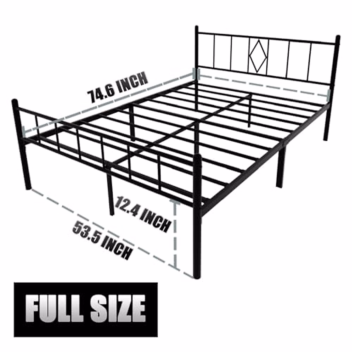 Emiosmt 14 Inch Bed Frame Full Size with Headboard and Footboard, Heavy Duty Metal Platform Full Bed Frame, Under Bed Storage Space, Steel Slat Support, No Box Spring Needed, Easy Assembly, Black
