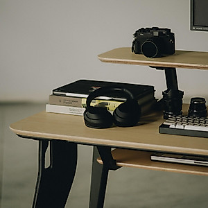 HOEK, Desk, No-Tools, Easy Assembly, Space-Saving, Modular, Mid-Century Modern, Sustainable, Headphone Hook, Monitor Shelf, Home Office, Study, Writing,Working, 23Dx30Hx47.5W (Walnut Top/Black Legs)