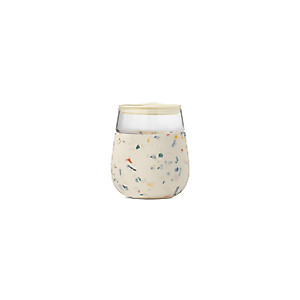 W&P Porter Portable Cocktail Glass with Protective Silicone Sleeve, Terrazzo Cream, 15 Ounces, On-the-Go, Reusable Wine Tumbler with Slide-lock Lid, Dishwasher Safe, 15 oz