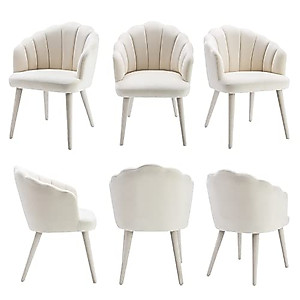 chairus Velvet Dining Chairs Set of 2, Upholstered Mid-Century Modern Living Room Chairs Comfy Accent Armchairs for Bedroom Kitchen Vanity with Petal Back & Fabric Covered Wooden Legs, Cream