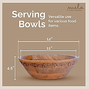 Jasmine Large Wooden Bowl (Medium Burnt, 12 x 4.5 x 11) – Mango Wood Decorative Bowl for Veggies, Fruits, & More – Handmade Wooden Serving Bowl w/ 3 Felt Pads - Modern Rustic Home Decorations