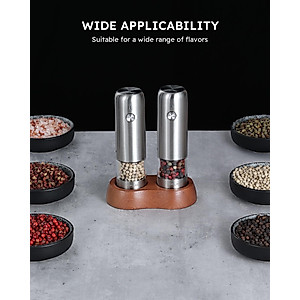 FORLIM Mini Electric Salt and Pepper Grinder Set with Wood Base, USB Rechargeable, Small Automatic Salt Pepper Mill Grinder, Travel/Outdoor BBQ/Children, One-Button Control (2 Packs, Stainless Steel)