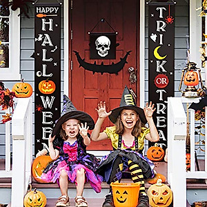 Halloween Door Decorations, Set of 3 Ohuhu 72" x 12.4" Trick or Treat Happy Halloween Banner Outdoor Decoration Front Porch Fall Decor Door Signs for Indoor Outside Yard Party Home Decor, 600D Fabric