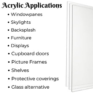 BuyPlastic Cast Clear Acrylic Plexiglass Plastic Sheet 1/2" Thick, Size 12" x 48" and More, Plexi Glass for Crafts, Glass Replacement Board