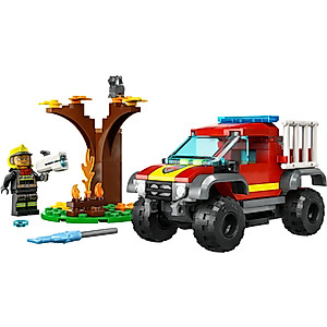 LEGO City 4x4 Fire Engine Rescue Truck 60393, Toy for 5 Plus Year Old Boys & Girls, Set with Water Element Launcher, Firefighter Minifigure and Cat Figure