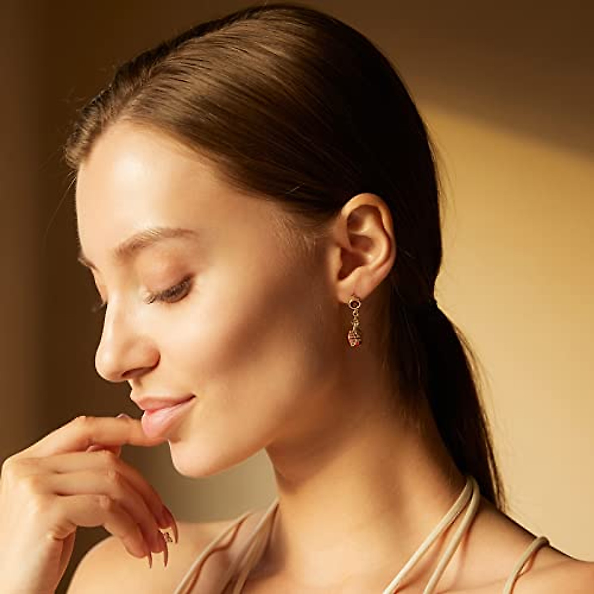 SISMIURRA Pomegranate Dangle Earrings 18K Gold Plated with Red AAAAA Sparkling Cubic Zirconia Fruit Drop Earrings Birthday Gift for Women