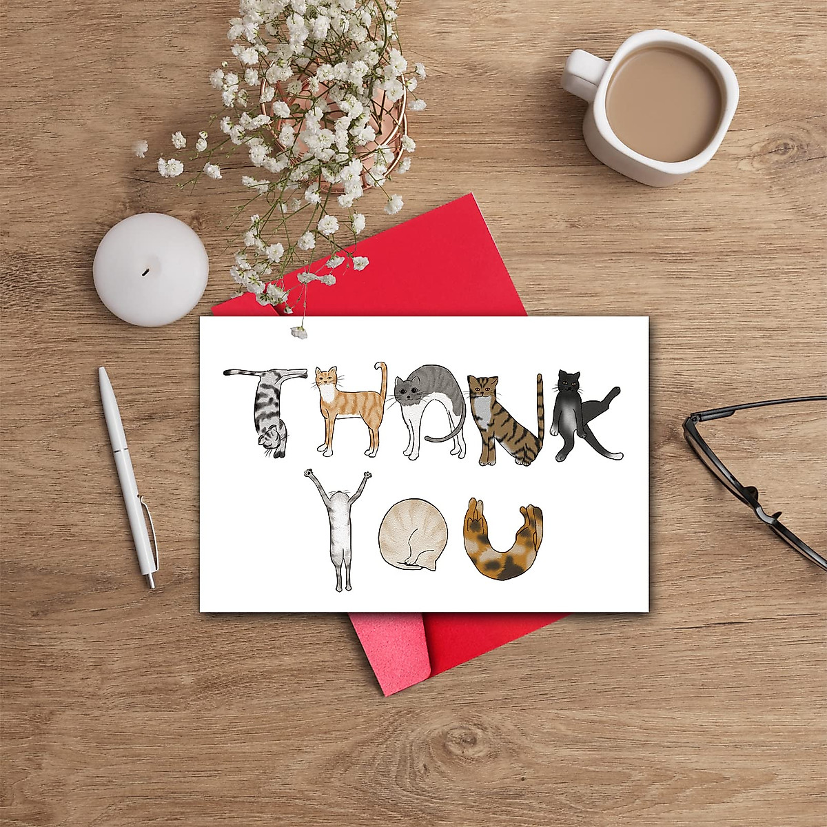 GYYsweetus Charming Cats Thank You Card, Original Lovely Card for Cat Lovers, Adorable Meow Gift for Best Friend Thank You So Much Thanksgiving Day Card