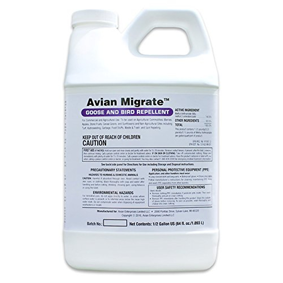 Avian Migrate Goose Deterrent, Bird Repellent Concentrate, Geese Repellent, Non-Toxic, Made in The USA, Removes Geese from Beaches, Yards, Ponds, Parks and Ground (1/2 Gallon)