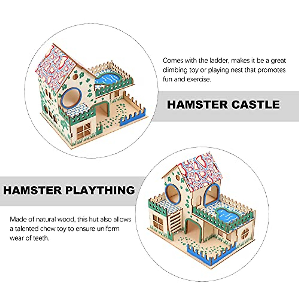 Balacoo Hamster Castle Pet Hamster Climbing Toy Small Pet Hut Wooden Hamster Cabin