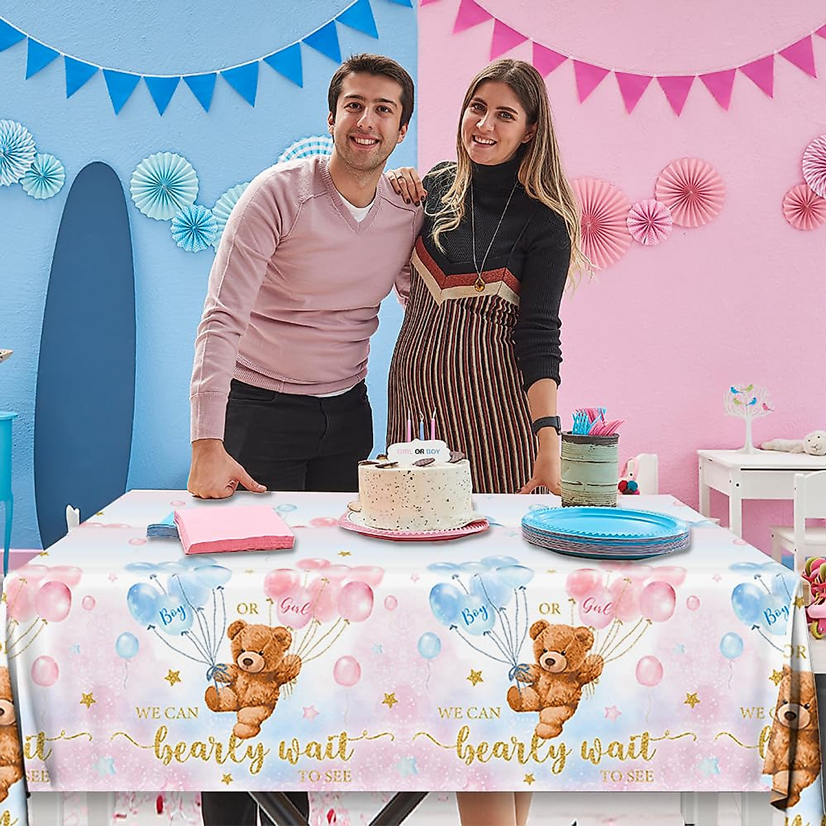GREHUMOR 3Pcs Bear Baby Shower Tablecloth We Can Bearly Wait Baby Shower Decorations Brown Bear Theme Gender Reveal Table Cover for Boy or Girl Baby Shower Gender Reveal Party 42.5 x 70.8 in (Bear)
