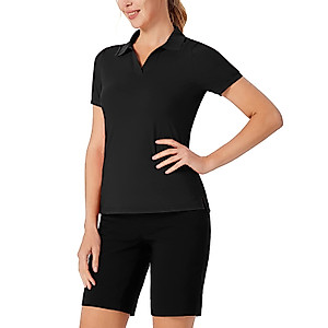 Golf Shirt for Women UPF 50+ Short Sleeve Polo Shirt Breathable Moisture Wicking Tennis Top Golf Apparel(Black,M)