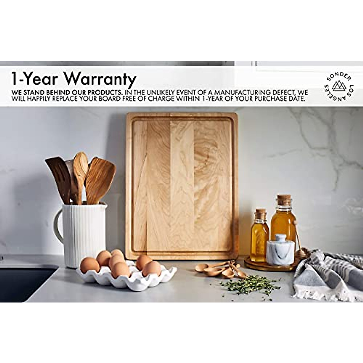 Sonder Los Angeles, Made in USA, Large Thick Maple Wood Cutting Board for Kitchen with Juice Groove, Sorting Compartment, Charcuterie Wooden Board 17x13x1.5 in (Gift Box Included)