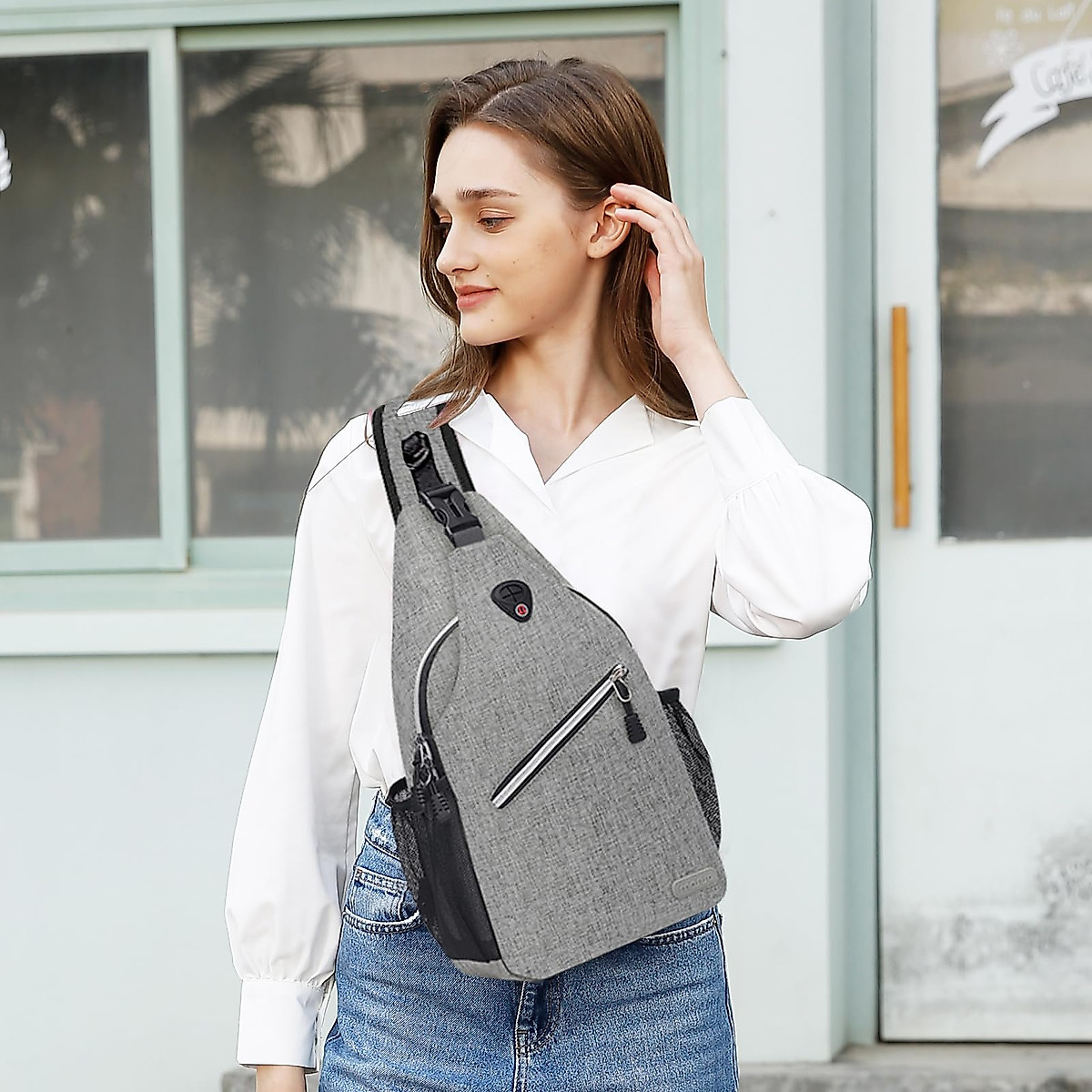 MOSISO Sling Backpack, Multipurpose Crossbody Shoulder Bag Travel Hiking Daypack, Gray, Medium