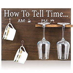 Wall Wooden Coffee Glasses Holder Rack, How To Tell Time Wooden Cup Holder, Popular Unique Gift for Couples Lovers Mother Women Retirements Gift, Mugs Glasses Not Included (How To Tell Time)