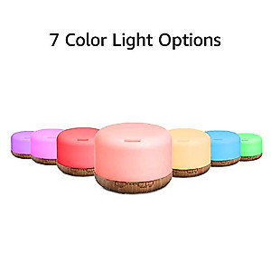 Amazon Basics 500ml Ultrasonic Aromatherapy Essential Oil Diffuser, Classic Wood Grain Base, Includes Timer and 7-Color Night Light