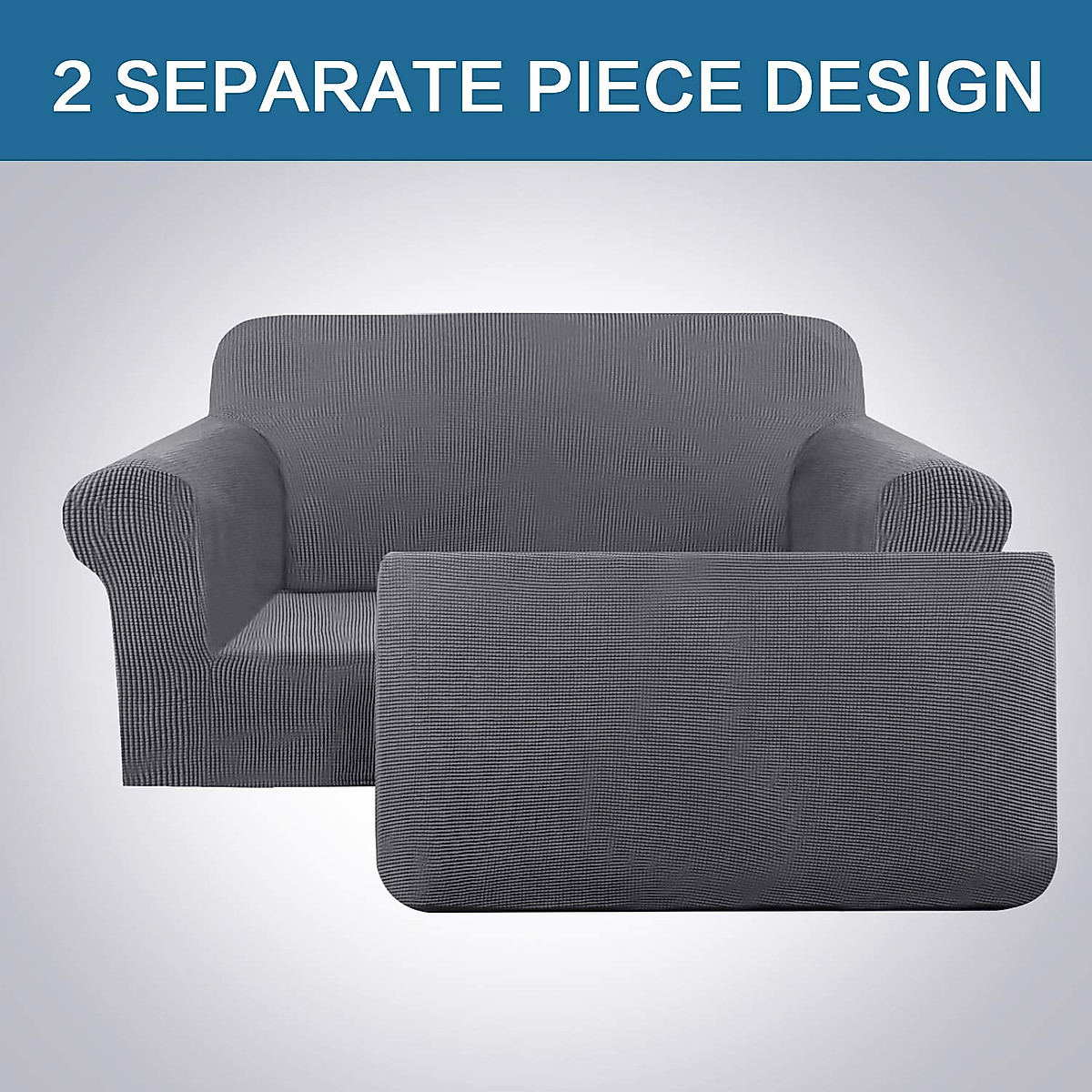 H.VERSAILTEX High Stretch Rich Jacquard 2-Piece Loveseat Slipcover/Furniture Covers for Loveseat with Elastic Bottom, Suit for T Cushion/Box Cushion Spandex Jacquard Fabric, Charcoal Gray