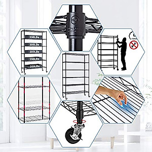 BestMassage 72"x48"x18" 6 Tire Wire Shelving Unit NSF Storage Shelves Large Heavy Duty Metal Shelf Organizer Height Adjustable Commercial Grade Steel Rack 2100 LBS Capacity with Wheels,Black