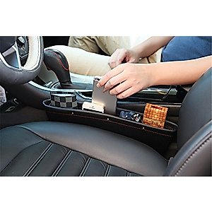 Fochutech 2x Car Pocket Organizer Seat Console Gap Filler Side Catcher Tray PU Leather Inside Out Interior Accessories For Wallet Phone Coins Cigarette (Black)