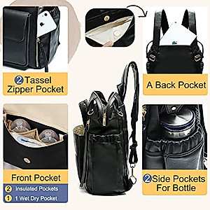 miss fong Diaper Bag Tote Leather Diaper Bag Backpack, Large Capacity Mommy Bag with Changing Pad,Mini Diaper Bag, Diaper Bag Bundle