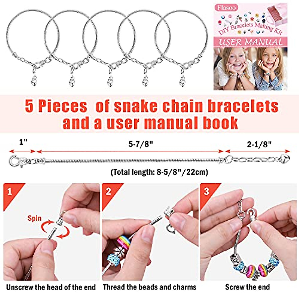 Bracelet Making Kit for Girls, Flasoo 85PCs Charm Bracelets Kit with Beads, Jewelry Charms, Bracelets for DIY Craft, Jewelry Gift for Teen Girls