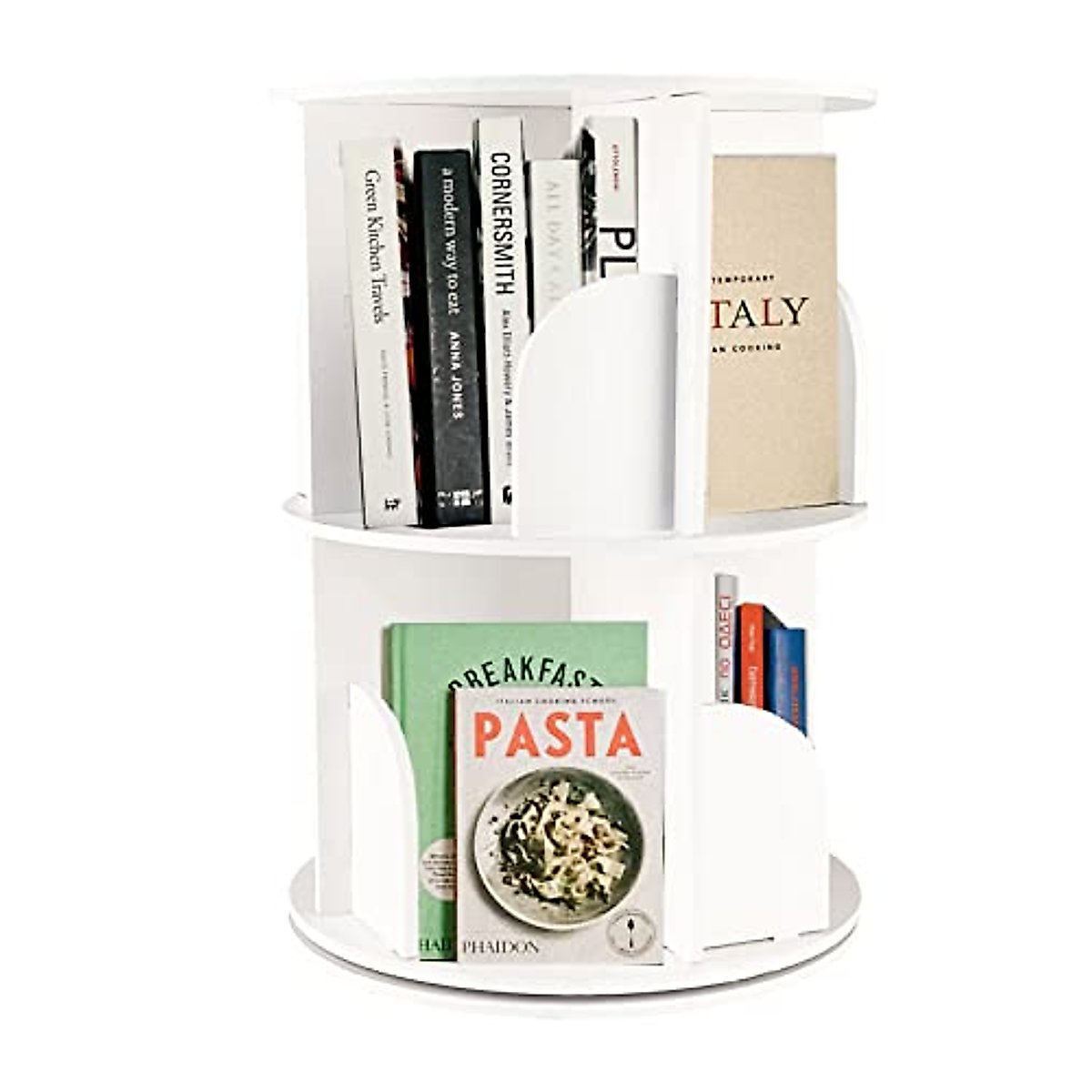 Rotating Bookshelf | Spinning Bookshelf | Small Bookshelf | 2 Tier Round Bookshelf | Plastic Bookshelf For Office Living or Kids Room | Revolving Bookcase | 360 Rotating Bookcase | White Bookshelf