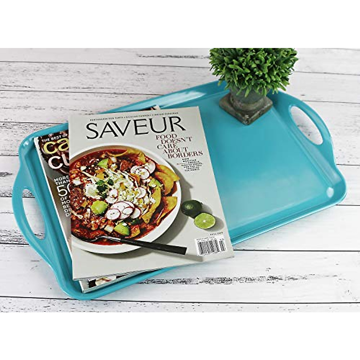Calypso Basics by Reston Lloyd Melamine Rectangular Serving/Ottoman Tray with Handles