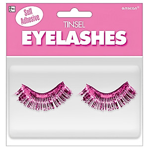 Pink Tinsel Eyelashes - 1 Pair (1/2" x 1") - Lightweight & Easy to Apply Self-Adhesive Lashes - Perfect Costume Accessory