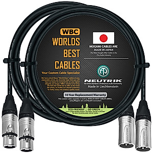 WORLDS BEST CABLES 2 Units - 4 Foot - Balanced Microphone Cable Custom Made Using Mogami 2549 (Black) Wire and Neutrik NC3MXX & NC3FXX Silver XLR Plugs