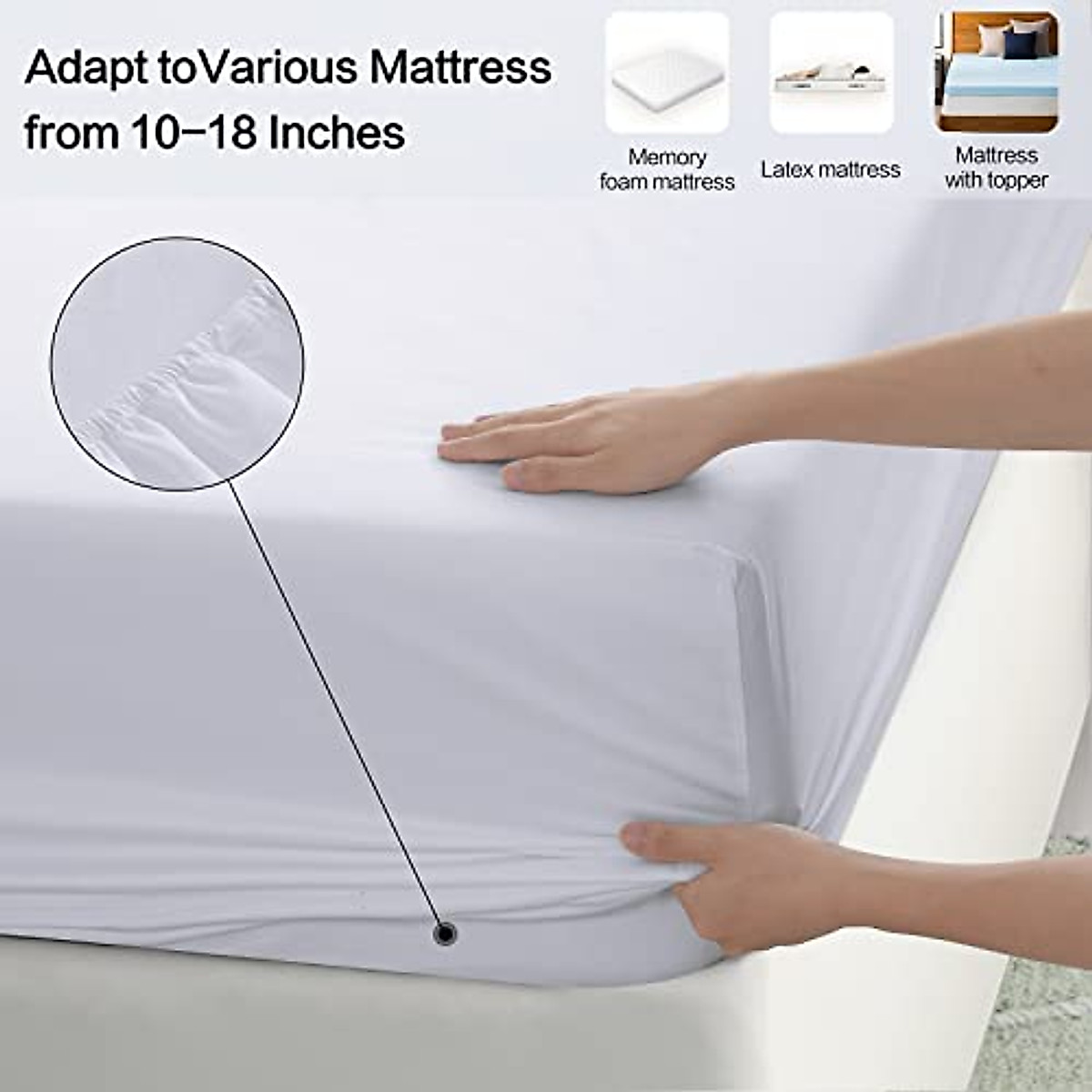 EASELAND Queen Cotton Sheet Set, 400TC, Deep Pocket, 4 Piece, White