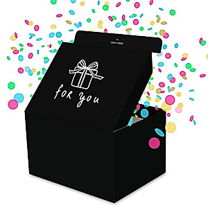 FETTIPOP Exploding Confetti Gift Box (Black - For You) DIY 7.1x5.5x4.3 inches, Surprise Confetti Pop up Gift Box Birthday, Party, Father’s and Mother’s Day, Graduations, Anniversaries, Holidays, Any Occasion