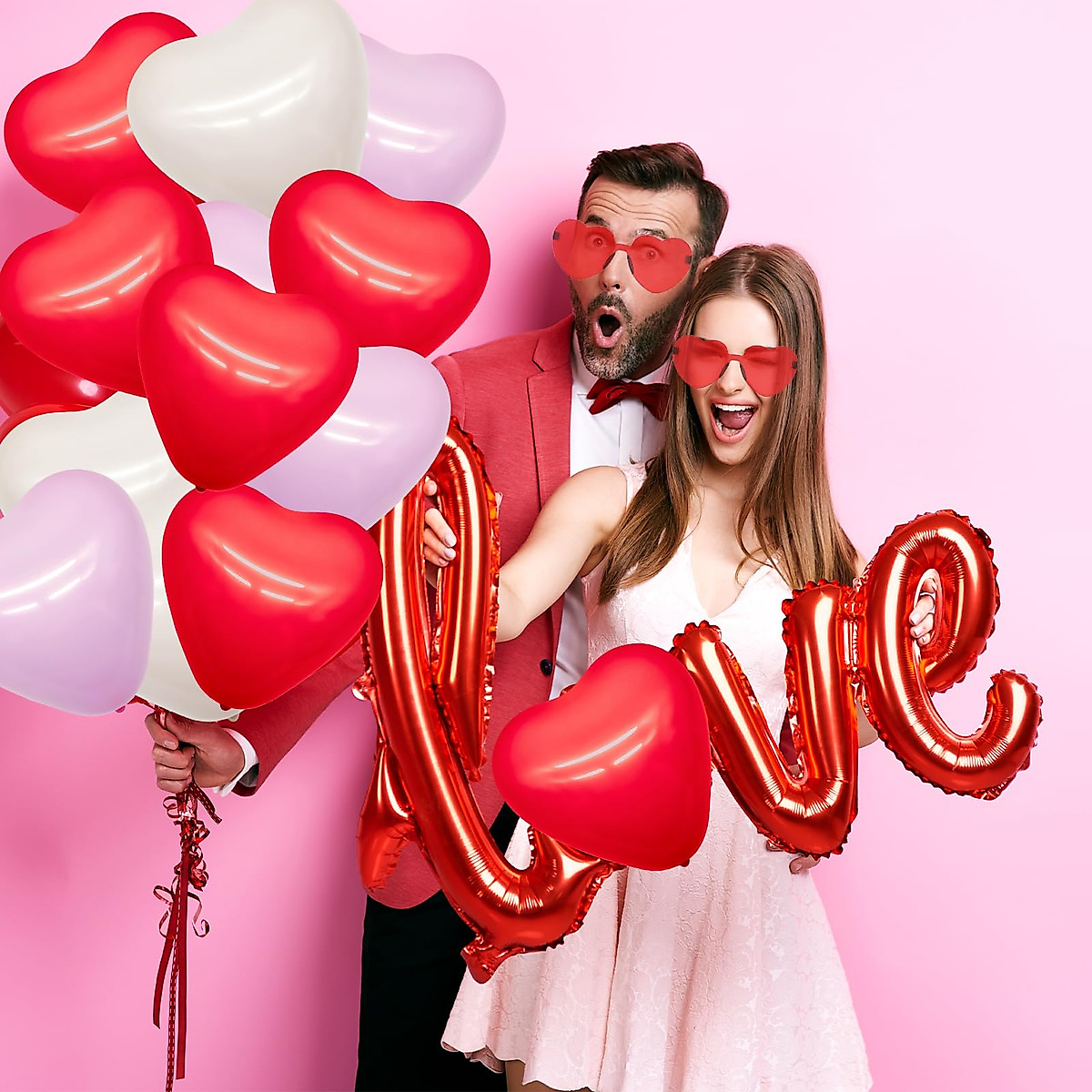 60-Piece 12-Inch Red, White, Pink Heart-Shaped Latex Balloons Set - Romantic Love Heart Balloons Decorations for Valentine's Day, Anniversary, Wedding, Bridal Shower, Propose, Birthday Party Favor