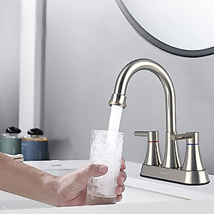 4 inch 2-Handle Centerset Faucets Bathroom Sink Faucet with Pop Up Drain,360 Swivel Spout,Stainless Steel Lead-Free Sink Faucet with 2 Water Supply Lines for Bathroom Sink 2-3 Holes (Brushed Nickel)