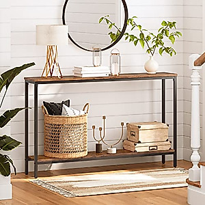 HOOBRO Console Table, 47.2" Narrow Entryway Table, Industrial Sofa Table with Shelf, Entrance Table for Living Room, Hallway, Foyer, Corridor, Office, Wood Look Accent, Rustic Brown and Black BF20XG01