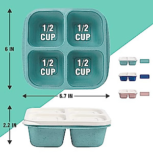 Mosville Snack Containers, Reusable 4 Divided Compartments Healthy Wheat Straw Bento Snack Box with 6 PCS Utensils, Meal Prep Containers with Snacks, Fruits, Nuts, Cookies, Candies [6 Pack]