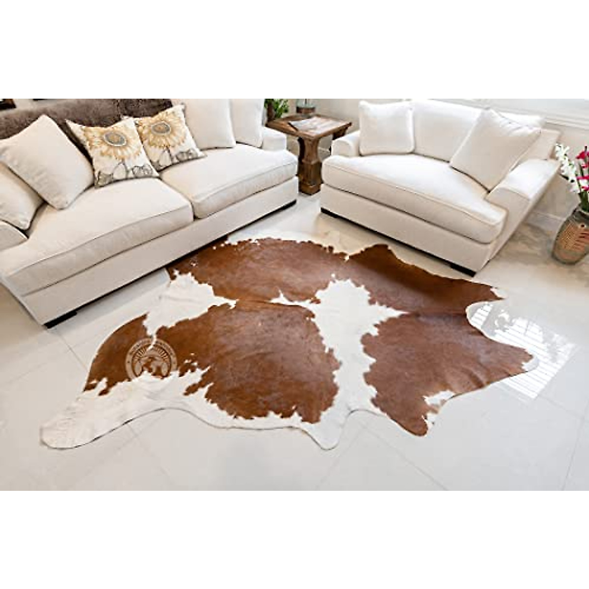 Genuine Brown and White Cowhide Rug XL 6 x 7-8 ft. 180 x 240 cm